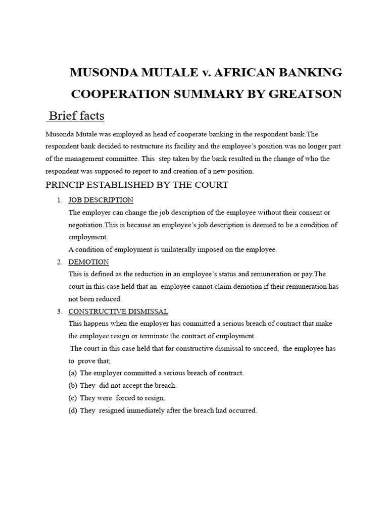 Musonda Mutale Case Summary by Greatson Siame | PDF