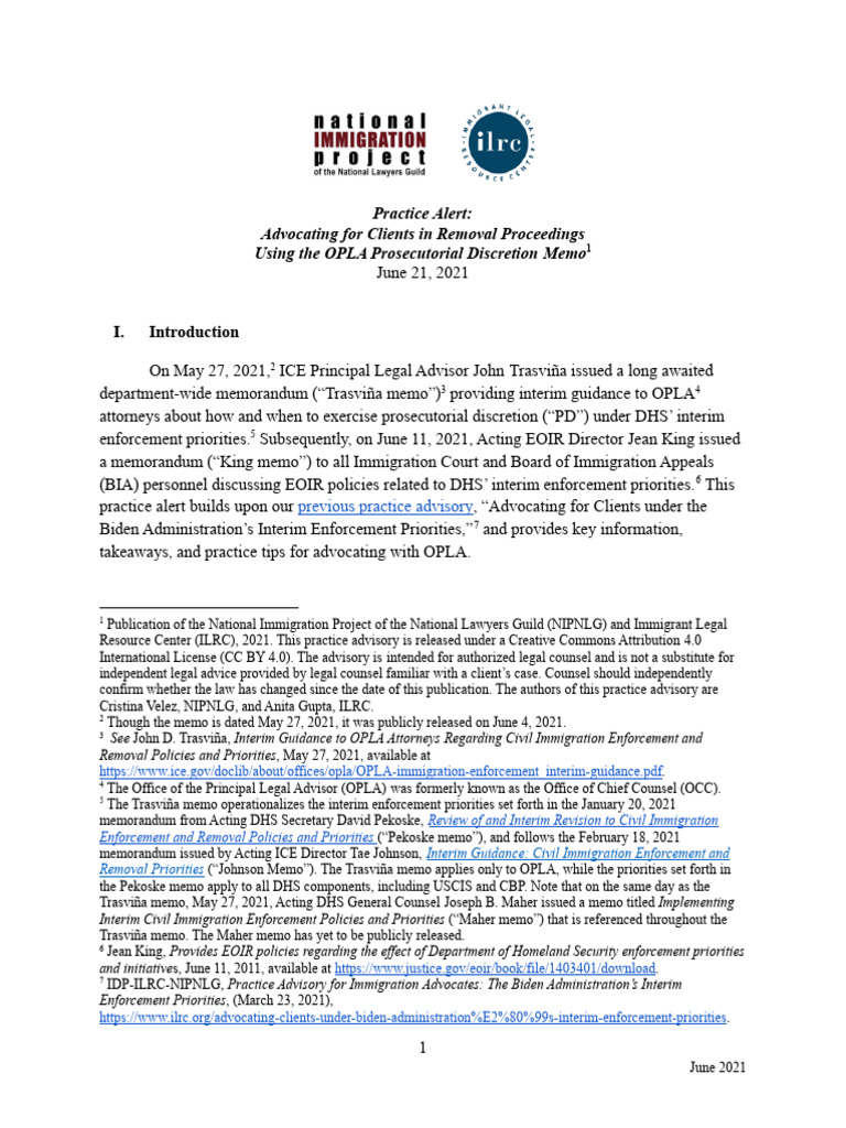 Nipnlg-Ilrc Practice Alert Opla PD Memo | PDF | Removal Proceedings | U ...