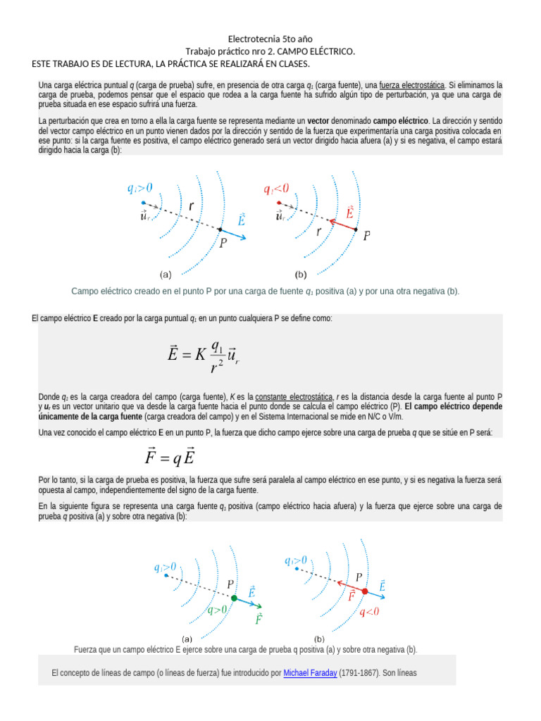 Campo Eléctrico: Conceptos y Cálculos | PDF | Campo eléctrico ...