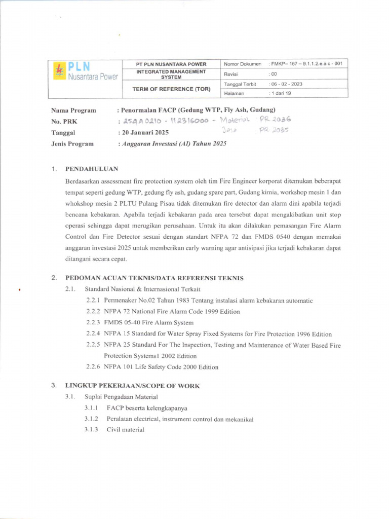 Tor Penormalan Facp (Gedung WTP, Fly Ash, Gudang) | PDF