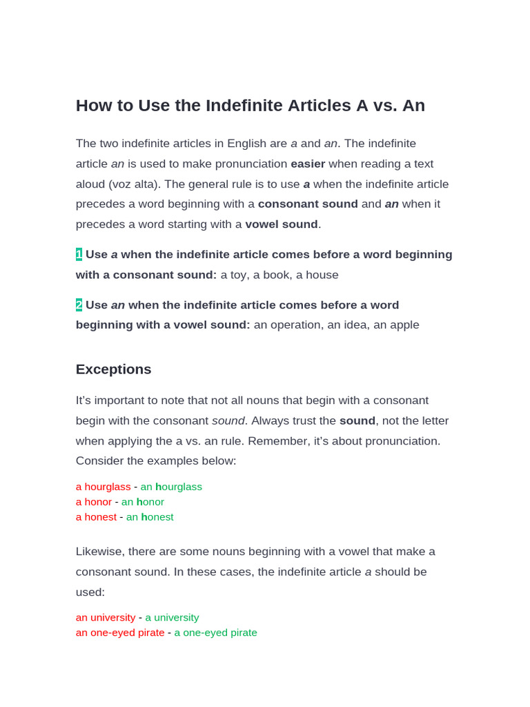 Mastering A vs. An in English Usage | PDF