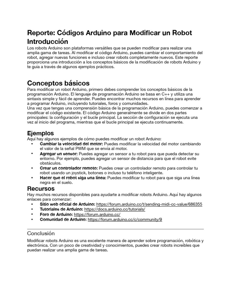 Reporte | PDF | Arduino | Robot