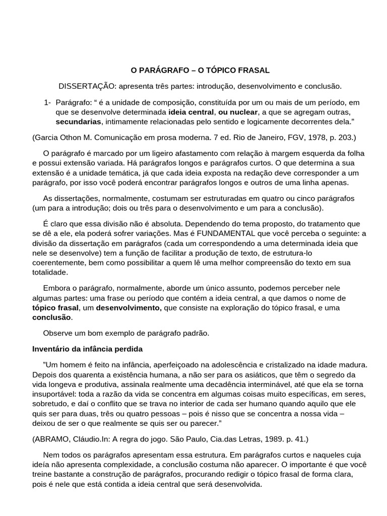 Estrutura e Função do Parágrafo na Dissertação | PDF | Parágrafo