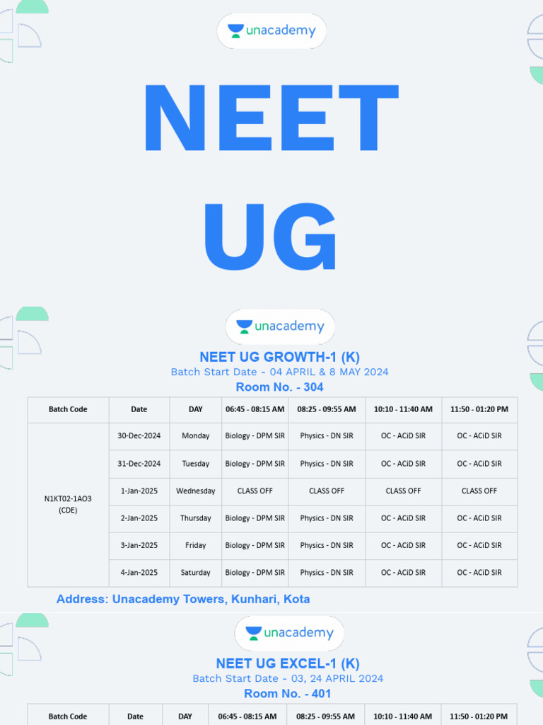 NEET UG TIME TABLE 30 Dec To 4 Jan | PDF | Natural Sciences