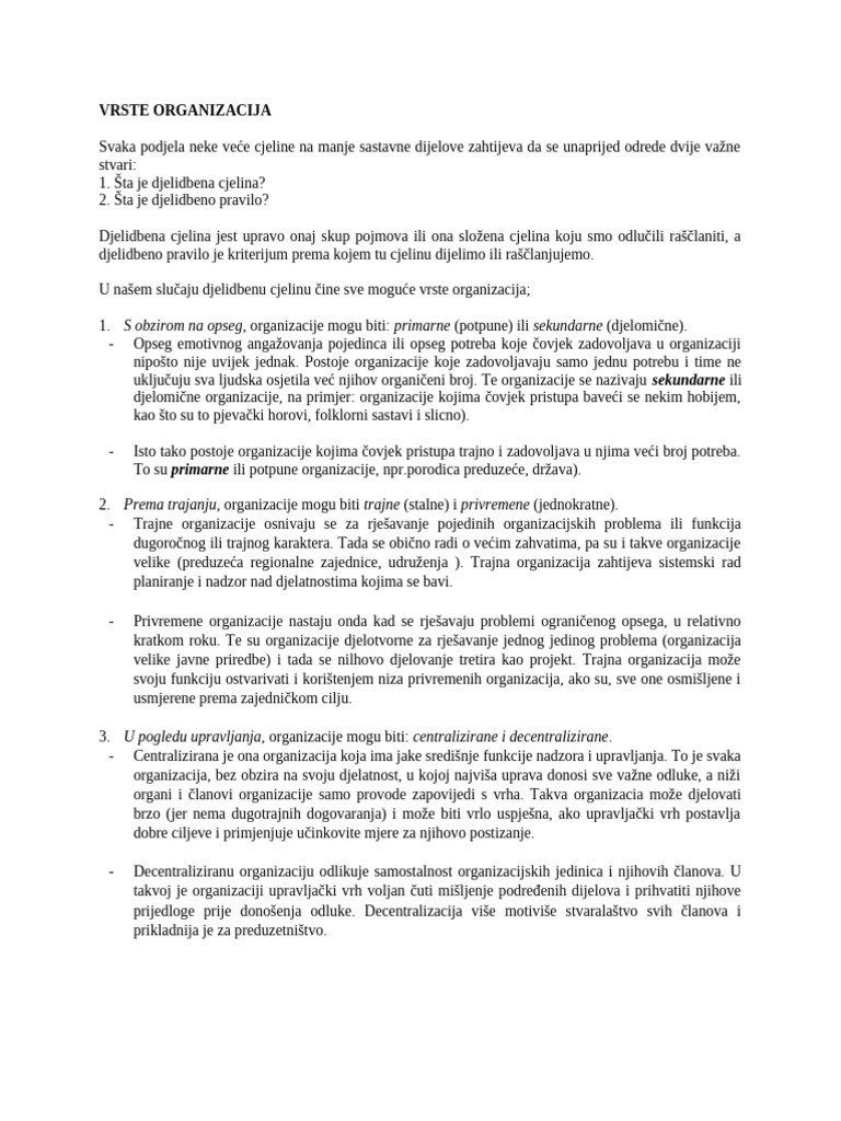 Vrste Organizacije | PDF