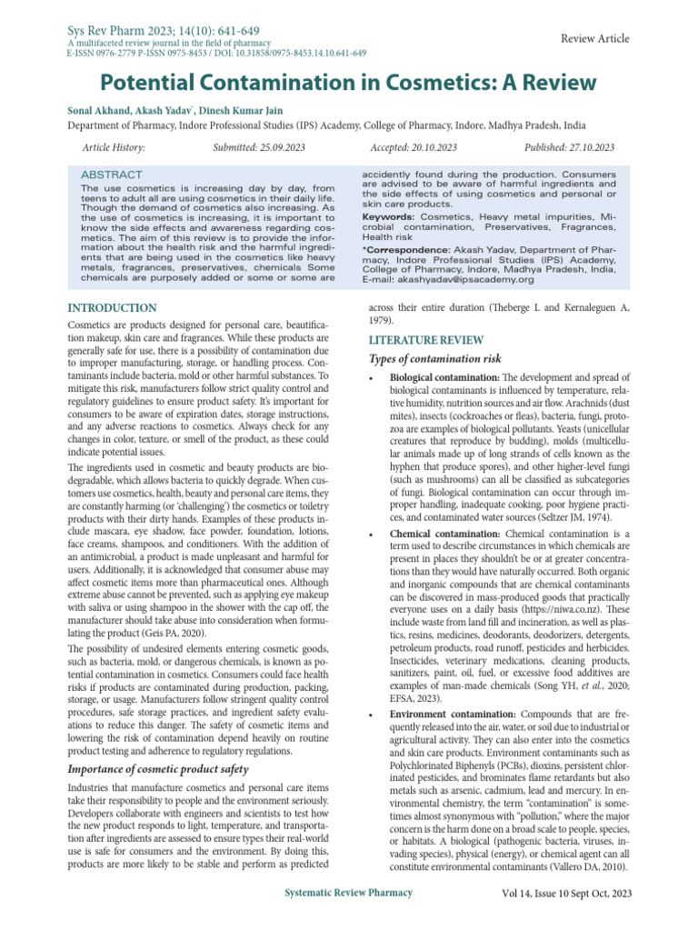 Risks of Contamination in Cosmetics | PDF | Cosmetics | Perfume