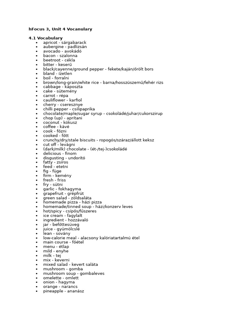 047.02 U4 Word List ENG HUN | PDF