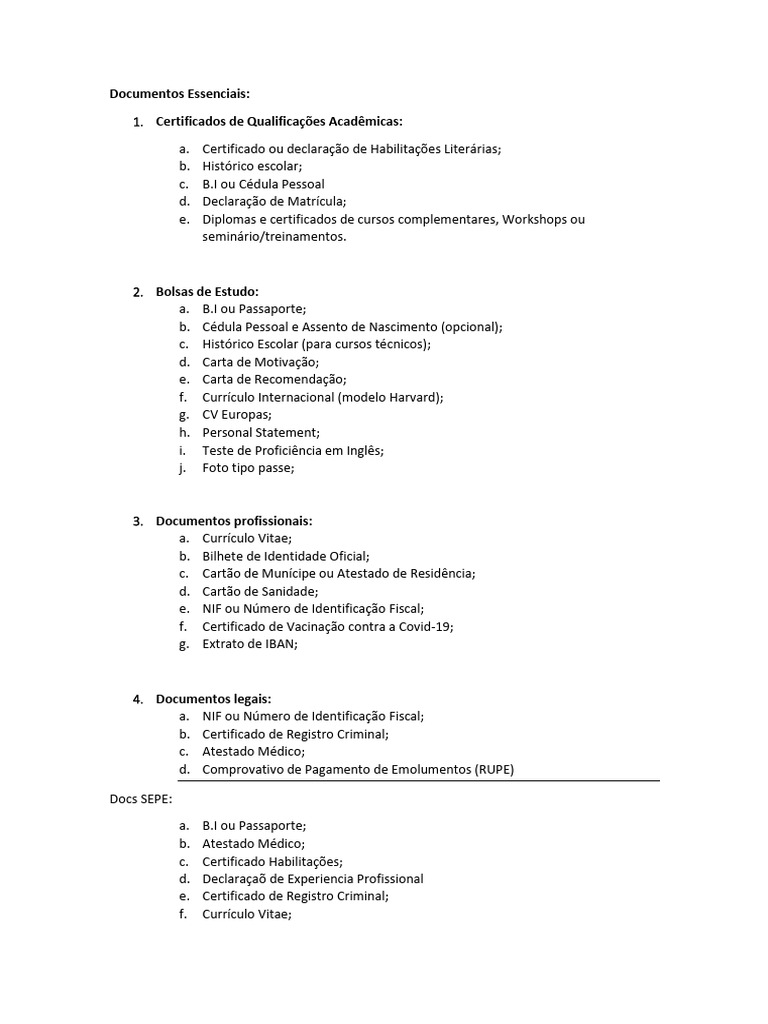 Documentos Essenciais | PDF