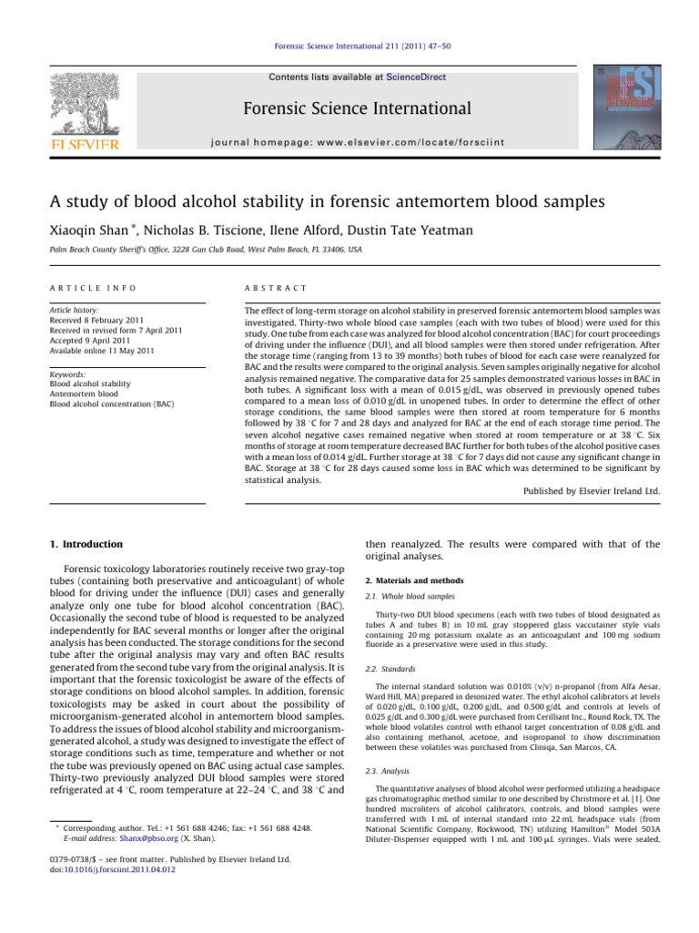 Blood Alcohol Stability in Forensic Samples | PDF | Gas Chromatography