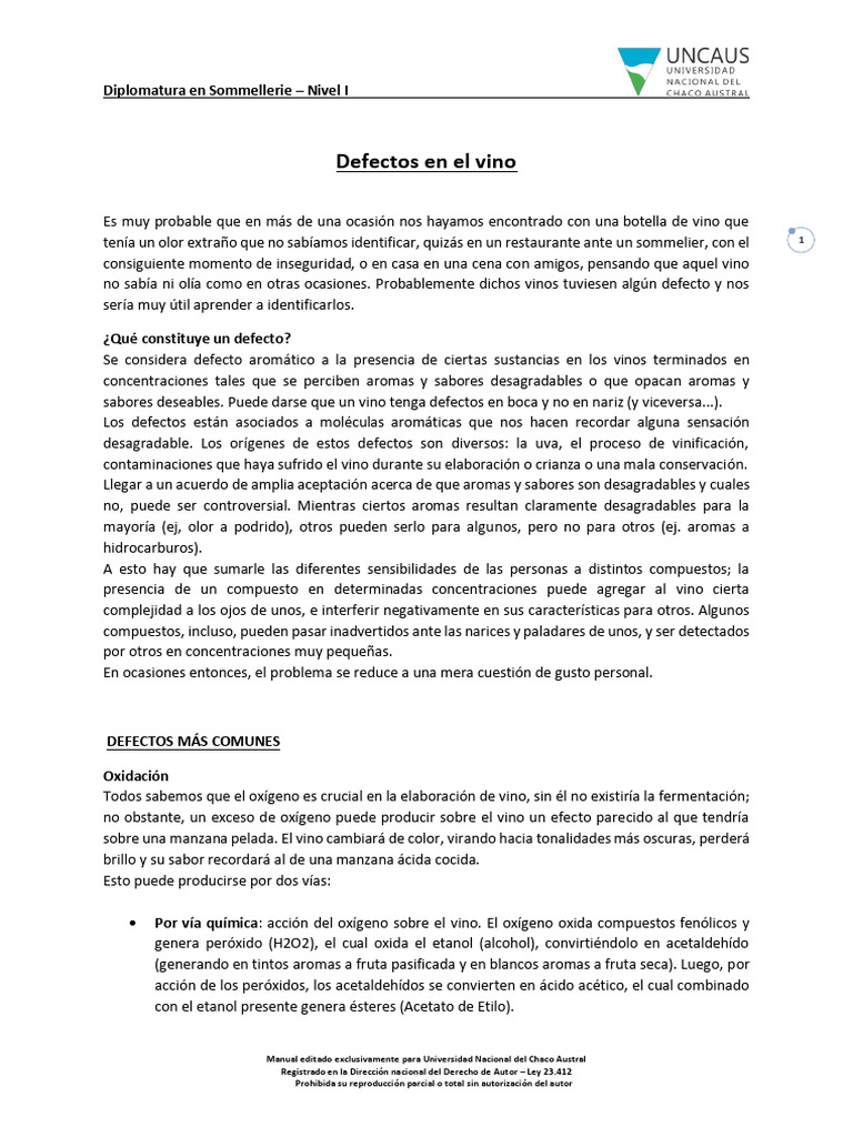Identificación de Defectos en el Vino | PDF | Vino | Fermentación