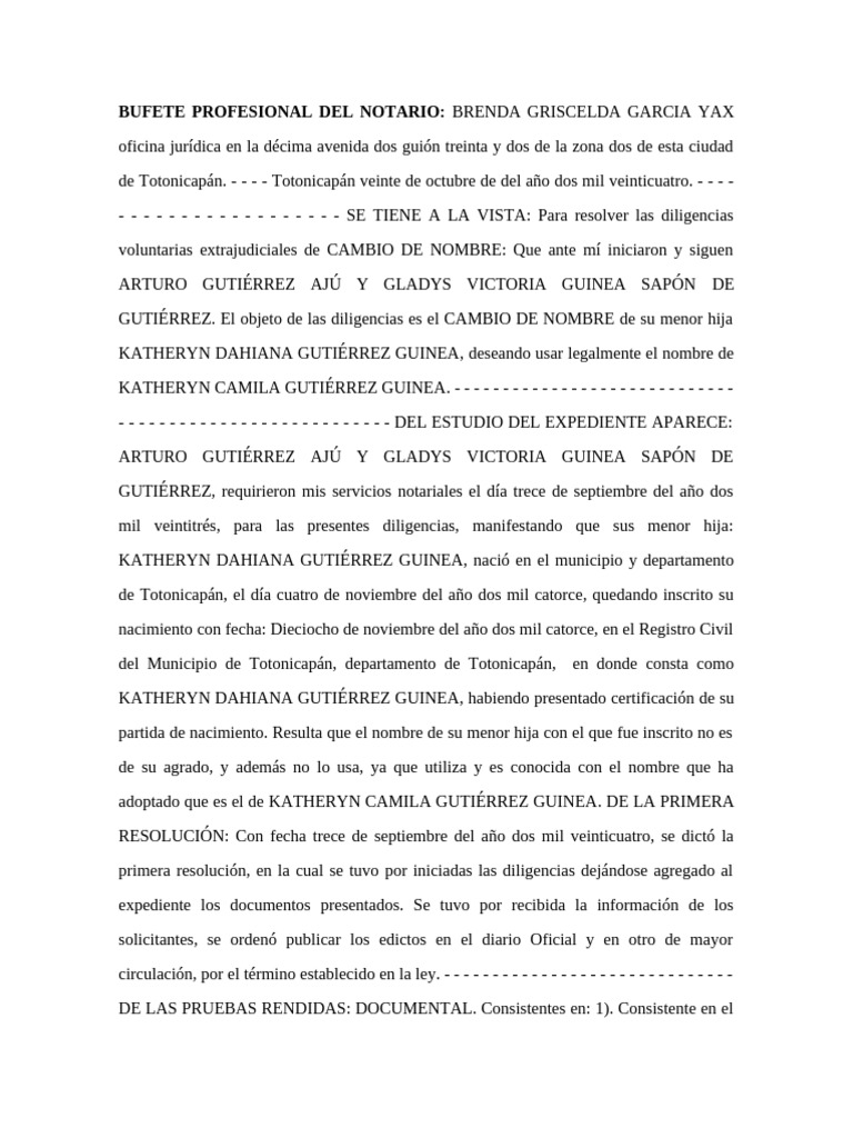 Auto de Nombre C.p.cy M | PDF | Certificado de nacimiento