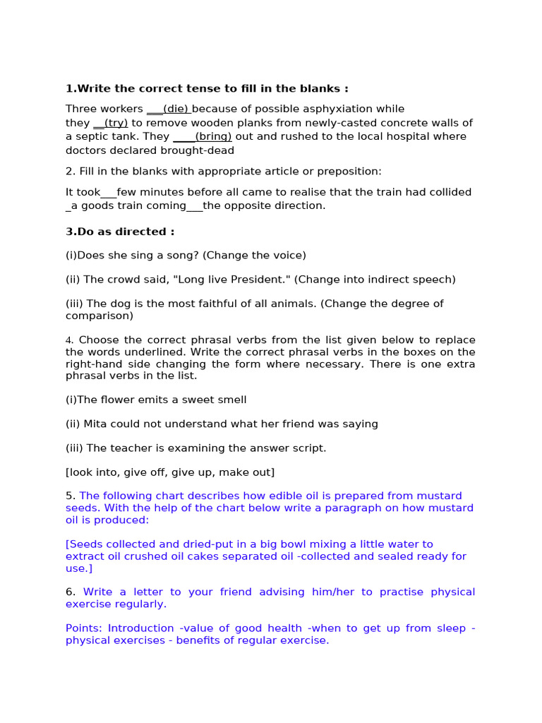 Grammar Practise paper-CLASS 10 WBBSE | PDF | Linguistics | Grammar