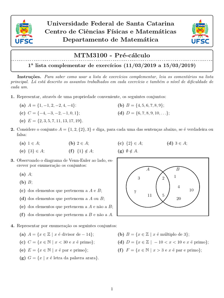 2lista de Exercícios 1 - Complementar | PDF | Lógica matemática | Matemática