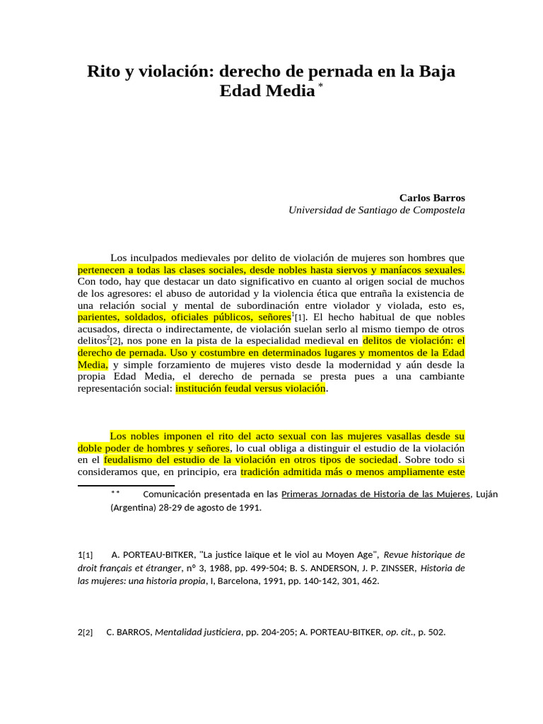 Rito y Violacion El Derecho de Pernada e | PDF | Violación | Edades medias
