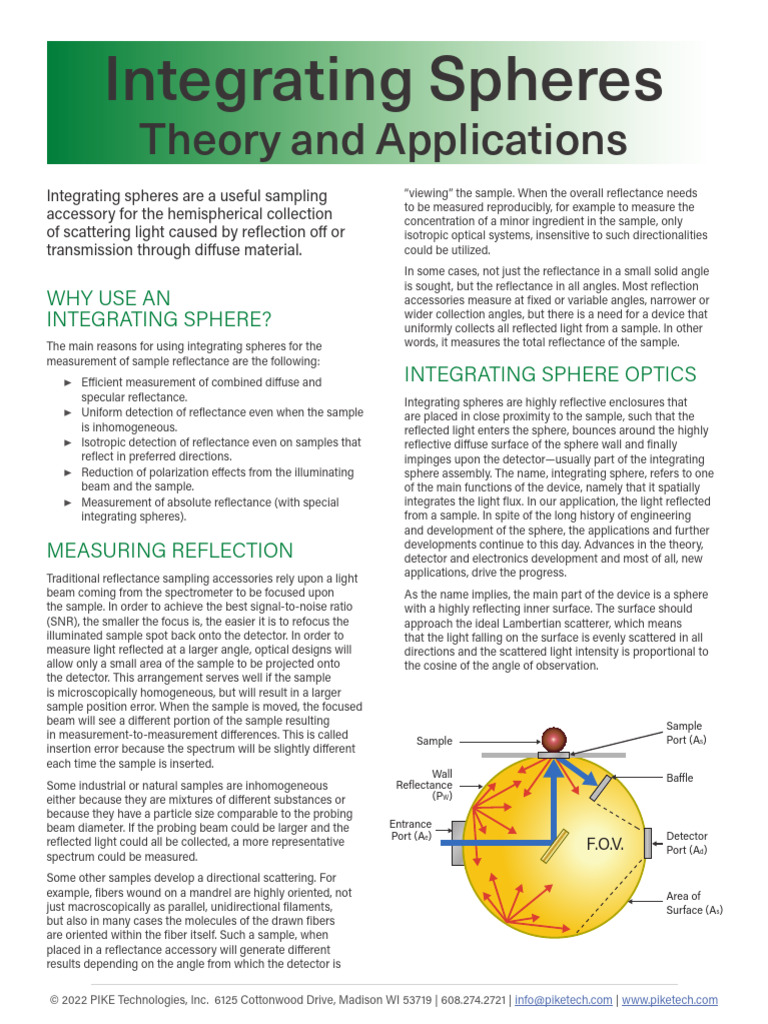PIKE-Technologies Integrating Spheres Theory and Applications | PDF ...