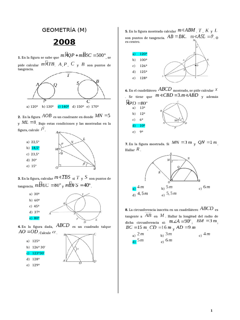 Banco m Geometría (1) | PDF | Triángulo | Tangente