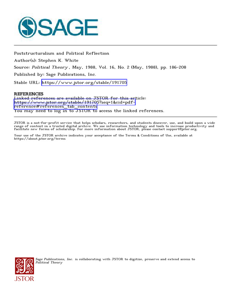 Postructuralism and Political Reflection (Stephen White) | PDF ...