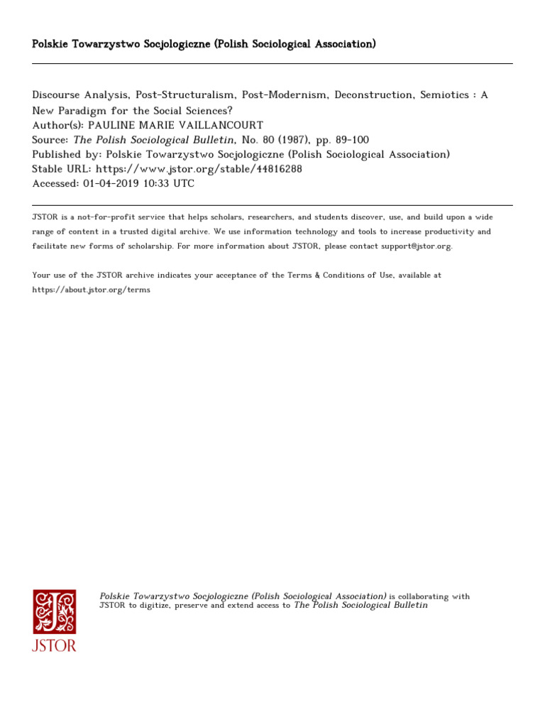 Post-Structuralism (Vaillancourt) | PDF | Social Sciences | Deconstruction