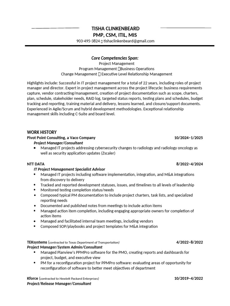 IT Project Management Expert Resume | PDF | Project Management ...