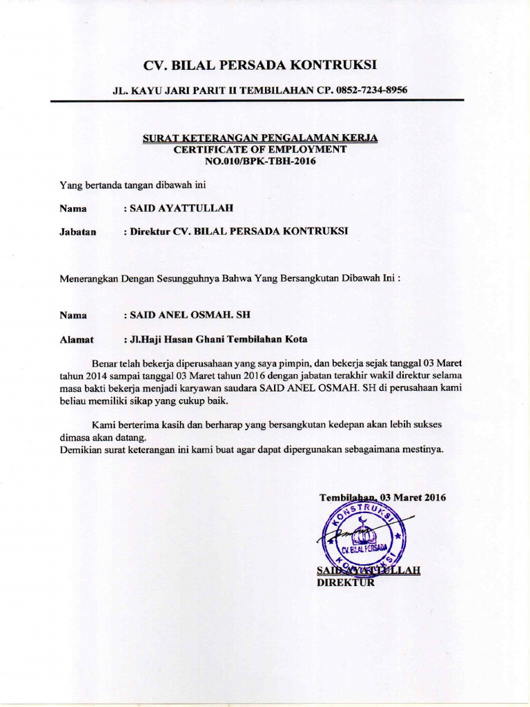Cv. Bilal Persada Kontruksi | PDF