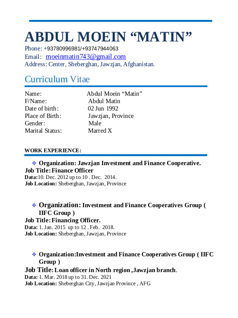 Abdul Moein Matin CV.12345 | PDF