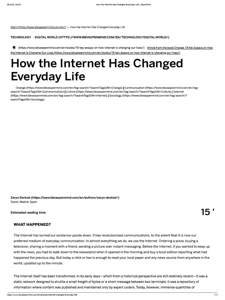 How The Internet Has Changed Everyday Life - OpenMind | PDF ...