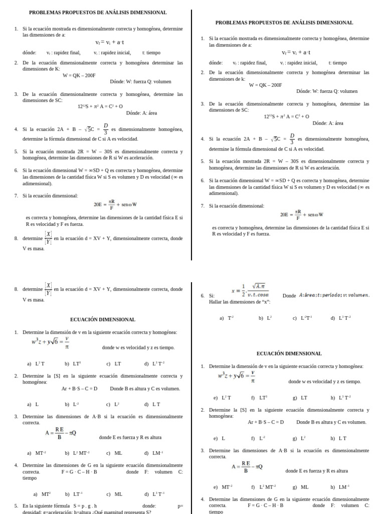 Problemas Propuestos de Análisis Dimensional | PDF | Metrología | Medida Geométrica
