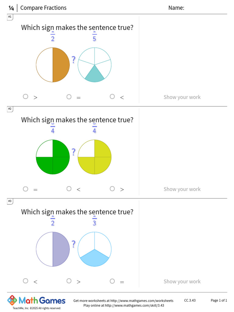 3 43 Compare Fractions | PDF