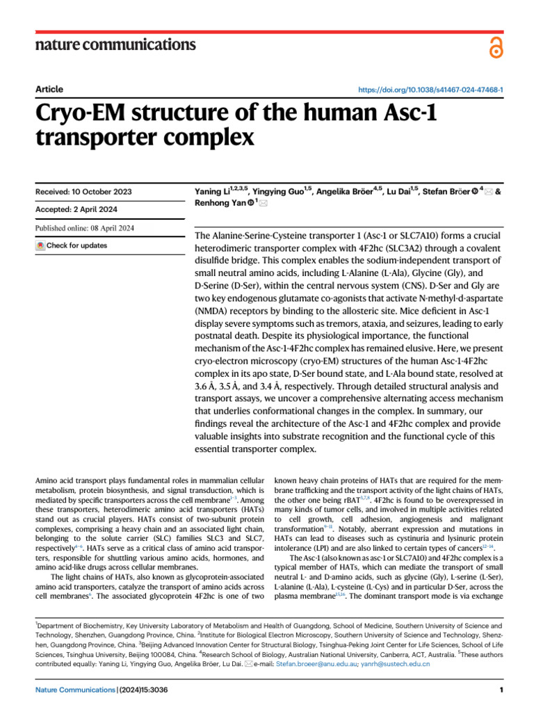 Cryo-EM Structure of the Human Asc-1 | PDF | Nmda Receptor | Amino Acid