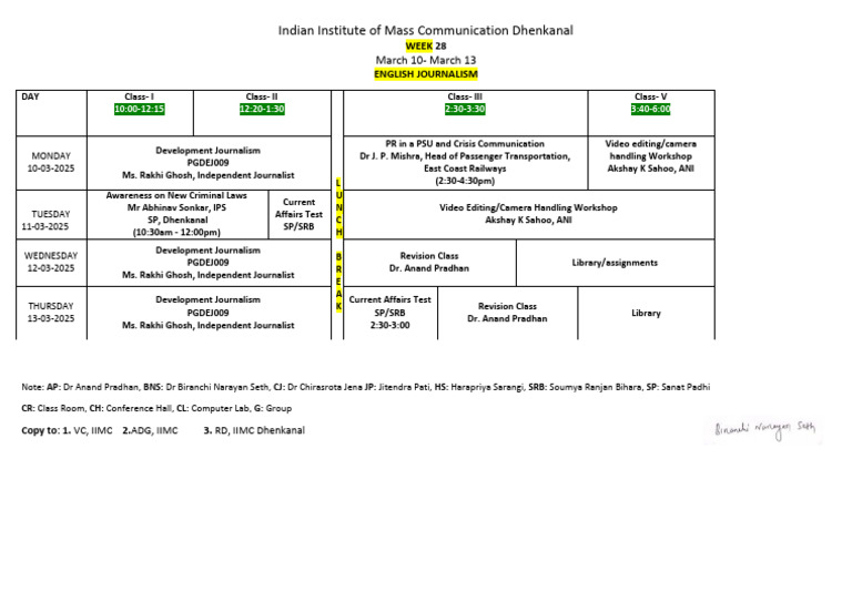 IIMC Dhenkanal English Journalism Schedule | PDF