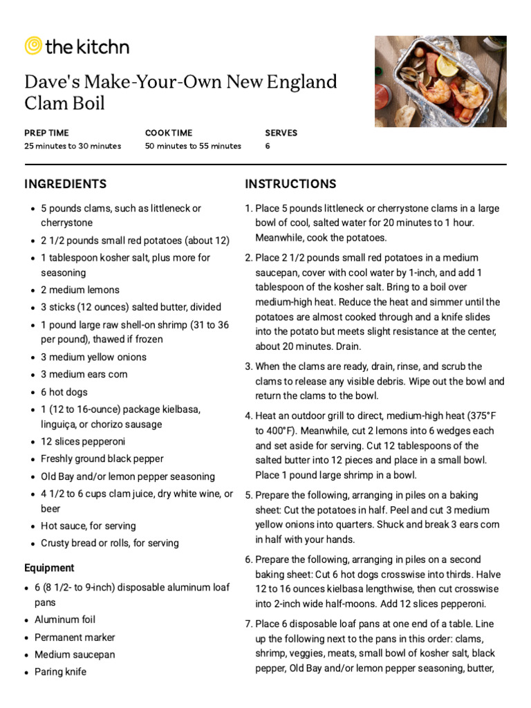 Dave's Make-Your-Own New England Clam Boil | PDF | Grilling | Sausage