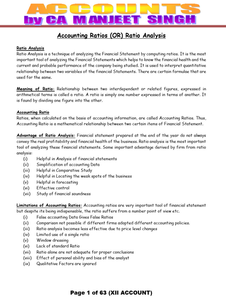 Accounting Ratios and Analysis Guide | PDF | Revenue | Equity (Finance)