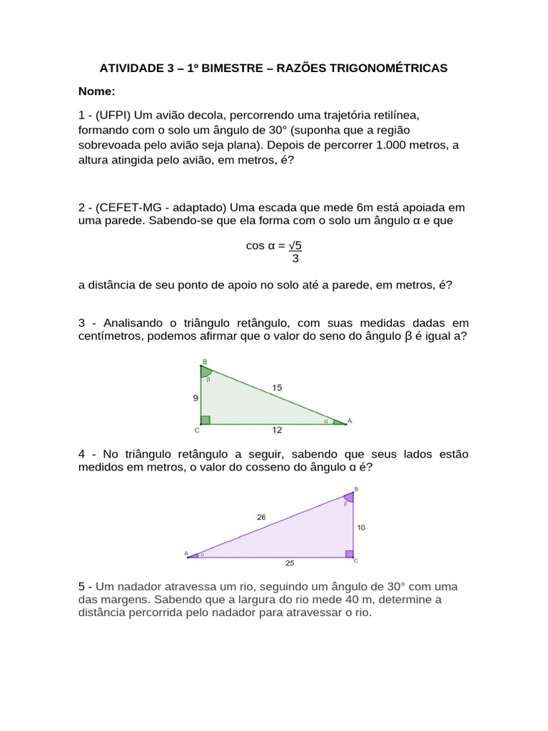 Razões Trigonométricas em Triângulos | PDF