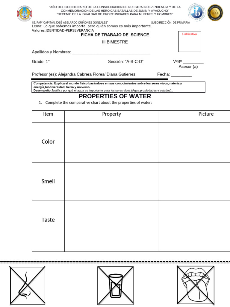 Ficha de Trabajo: Propiedades del Agua | PDF