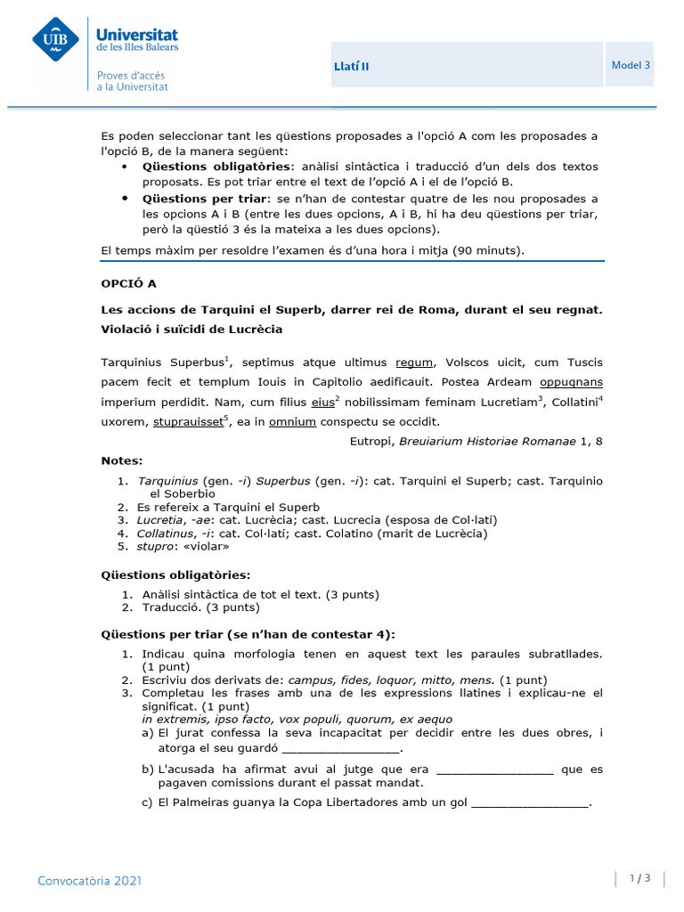 Enunciat Llatiii Juny 2021 | PDF