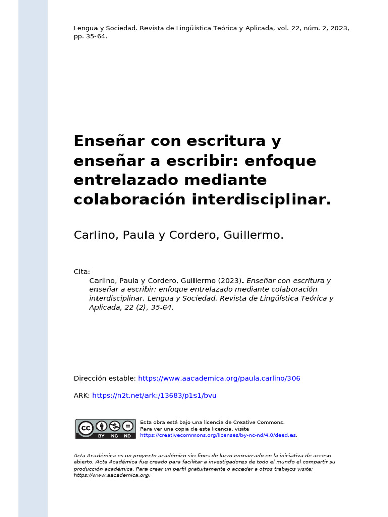 Carlino, Paula y Cordero, Guillermo (2023) - Enseñar Con Escritura y Enseñar A Escribir Enfoque ...