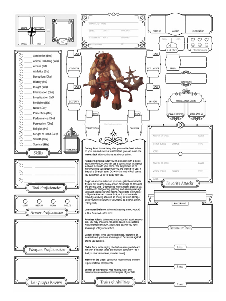 Minotaur Barbarian Stat Block 5E | PDF