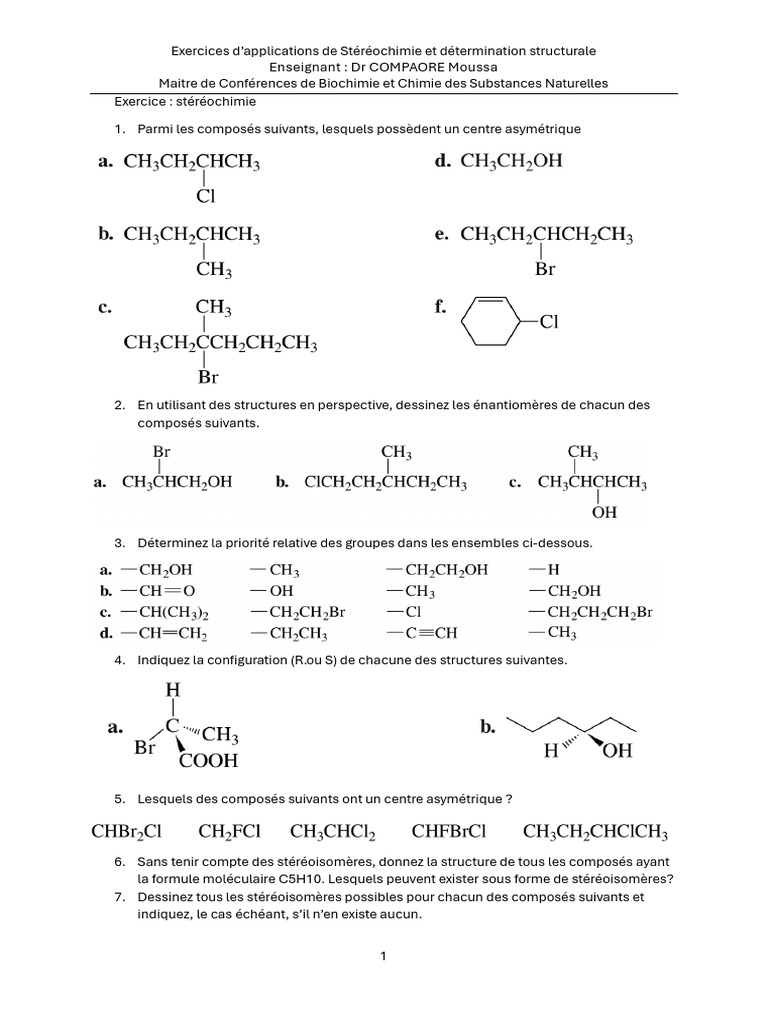 Exercices de Stéréochimie et RMN | PDF | Isomère | Chimie physique