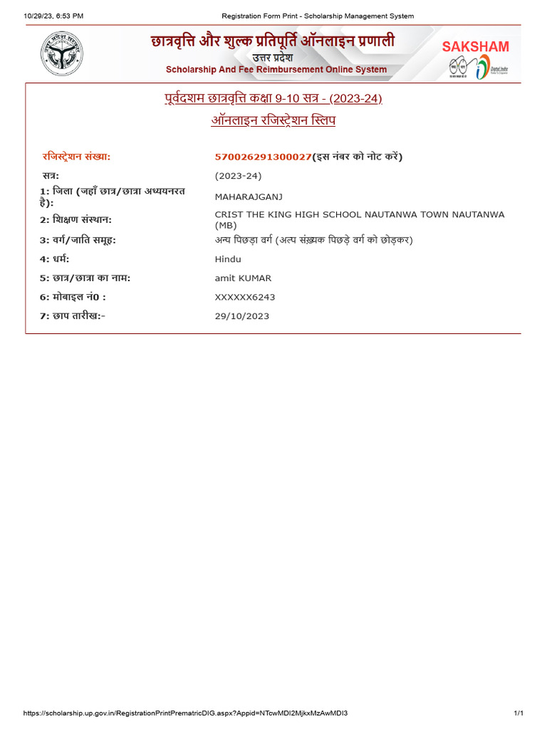 Registration Form Print - Amit | PDF