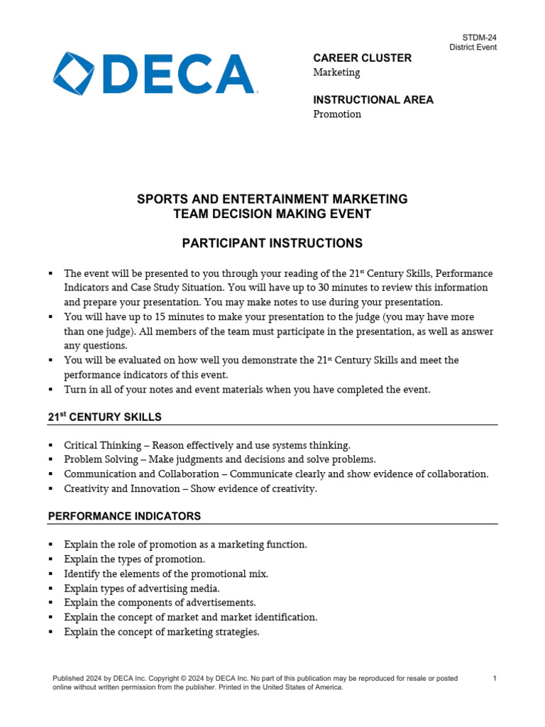65dca58e25f39ec3f5bcc389 DECA STDM 2024 District Event | PDF | Pay Television | Cognition
