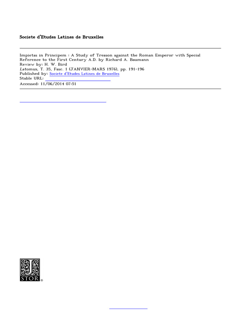 Baumann, Impietas in Principem (Review) | PDF | Claudius | Ancient Rome
