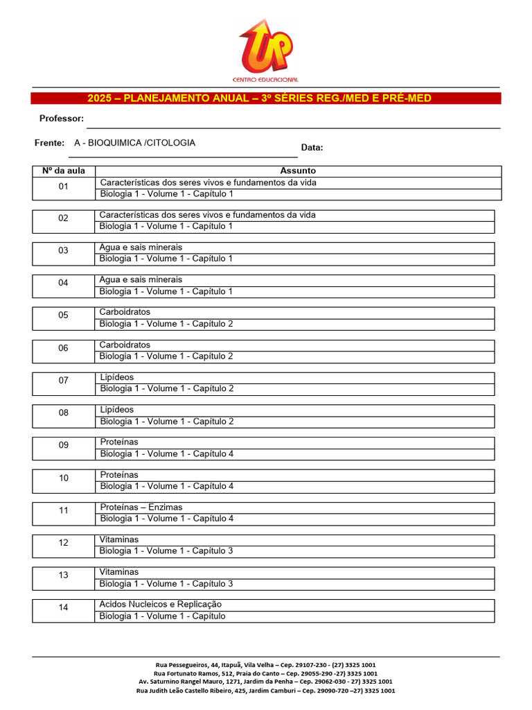 4.1 - 2025 - Biologia - Planejamento Turmas 3º-Reg - 3º-Med - Pré-Med | PDF | Biologia Celular ...