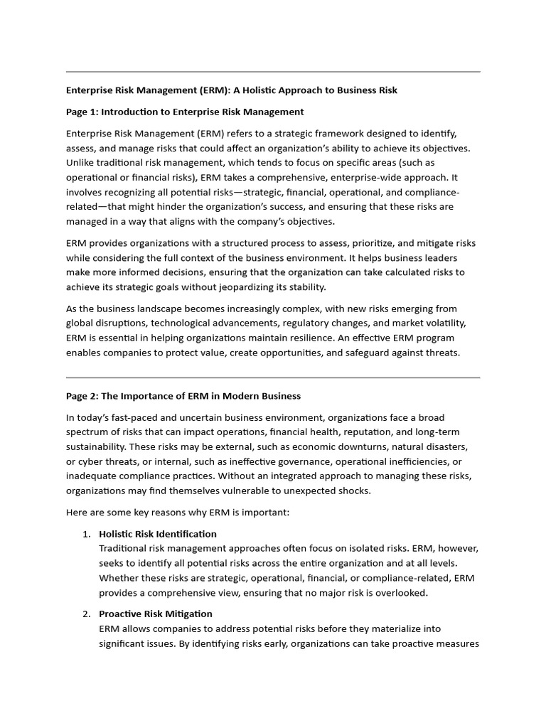 Enterprise Risk Management | PDF | Risk Management | Risk