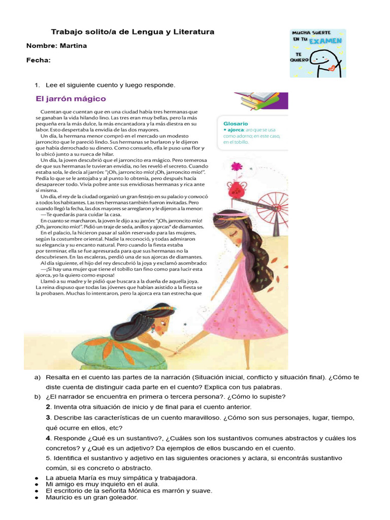 Trabajo Solito - A de Lengua y Literatura 6to | PDF | Adjetivo | Sustantivo