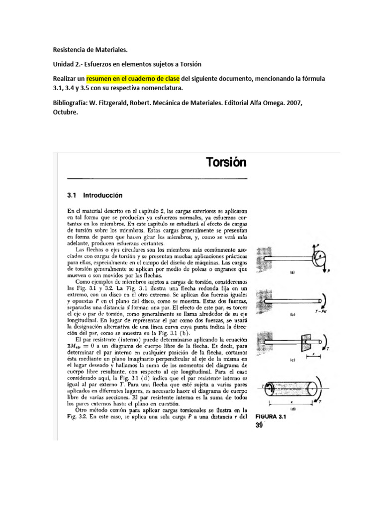 Resistencia de Materiales - Teoria TORSIÓN | PDF