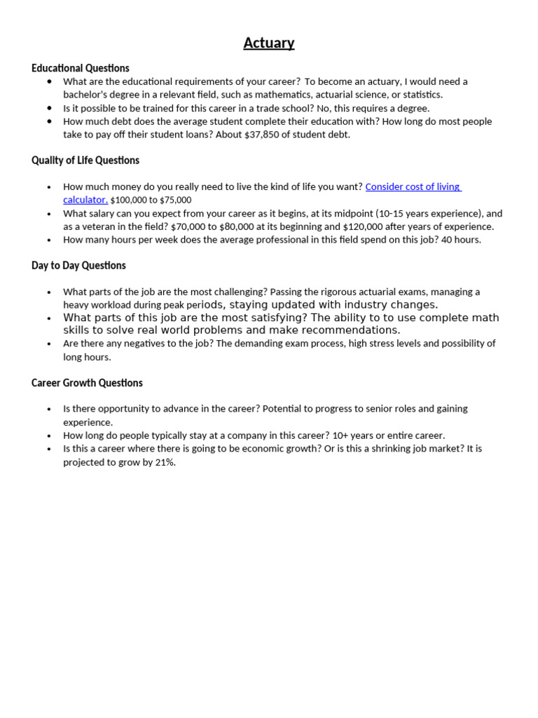 Career Research Questions Assignment | PDF