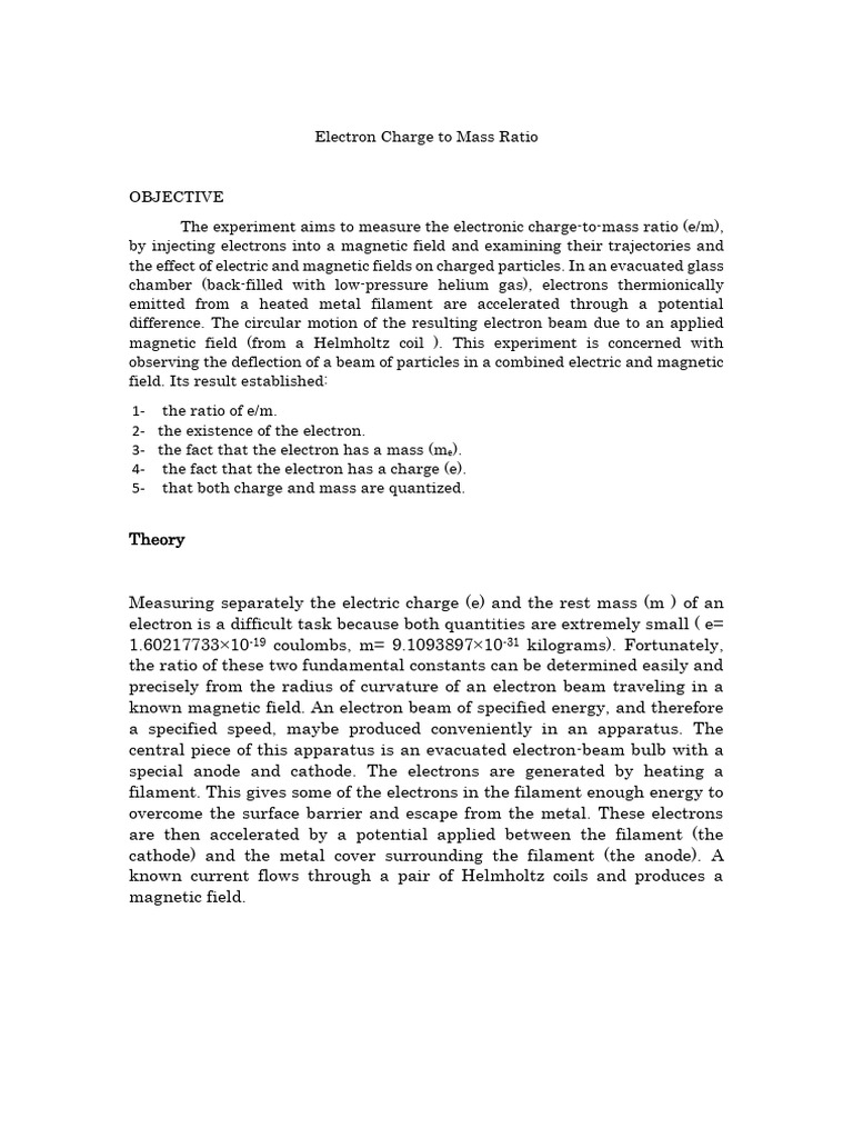 Measuring Electron Charge-to-Mass Ratio | PDF | Electron | Magnetic Field