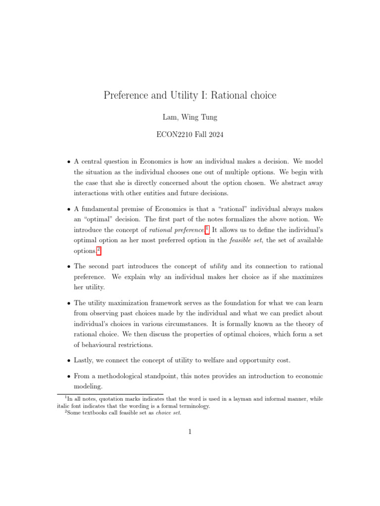 1. Preference and Utility I Ver 1.01 | PDF | Utility | Economics