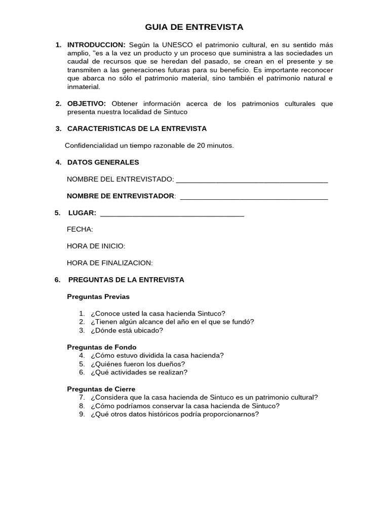 Modelo de Una Guia de Entrevista | PDF