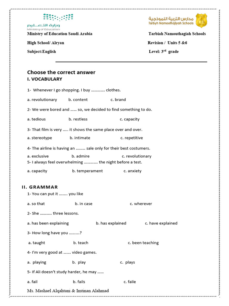 Revision Units 5& 6 No Answers 3 | PDF